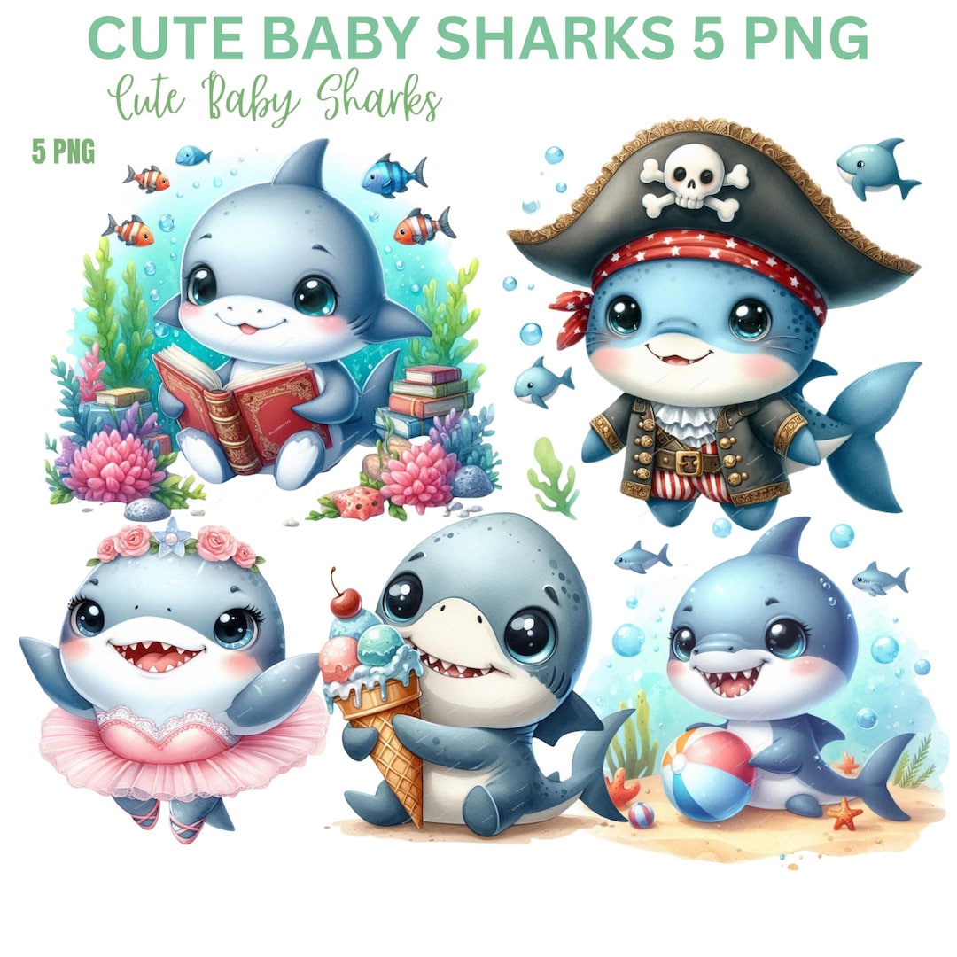 Cute Shark PNG Clipart , Watercolor Shark Clipart, Sharks Design, Cute ...