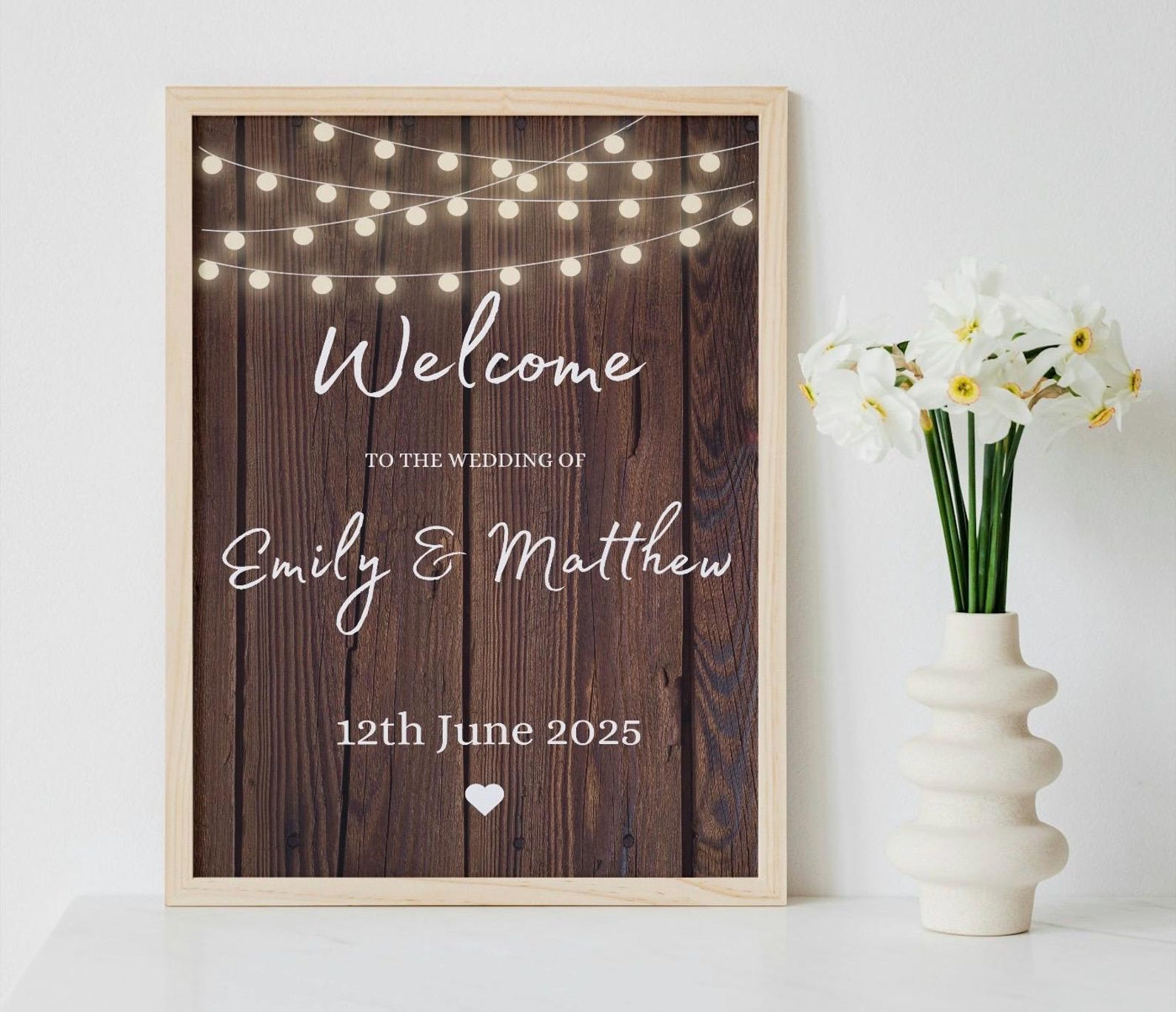 Rustic Wedding Welcome Sign Template, Rustic Wood and Mason Lights ...