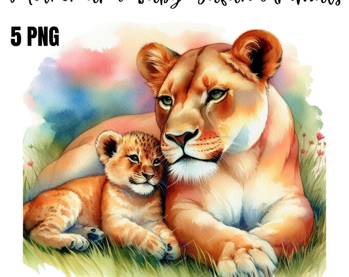 10 Watercolor Animal Mother and Baby Clipart Mothers Day Clipart High ...