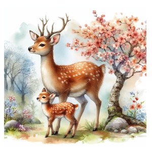 Watercolor Deer Clipart, Nursery Decor, Deer JPG, Watercolor Animals ...