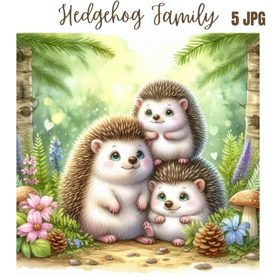 Hedgehog Family JPG, Hedgehog Clipart,printable Watercolor Clipart ...