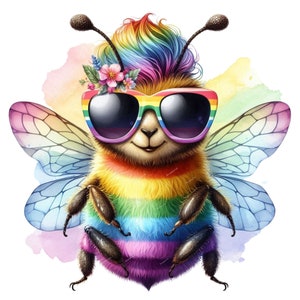 Rainbow Bee Clipart, Cute Bumblebee Clip Art PNG Messy Bun Rainbow ...