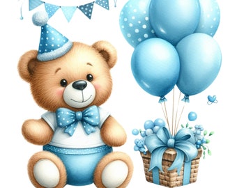 Teddy Bear Blue Balloons & Rainbow PNG, Teddy Bear Clipart, Bear Baby ...