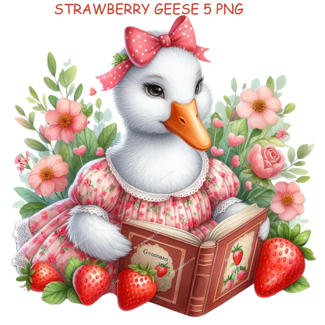 Strawberry Goose Clipart 5 PNG Cute Geese Graphics Transparent Spring ...
