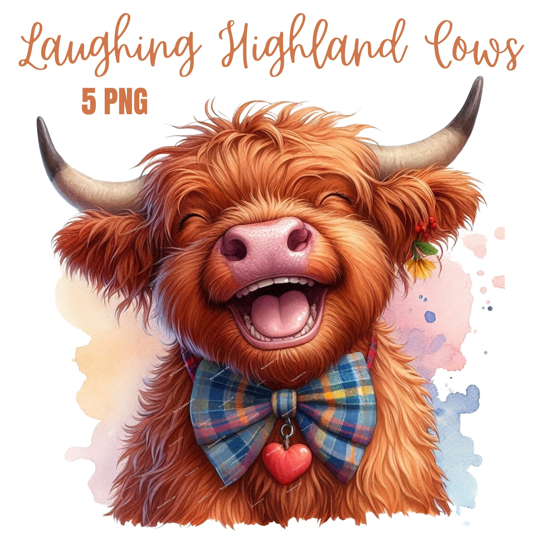 Funny Laughing Highland Cows Clipart, High Quality Pngs, Nursery Art ...
