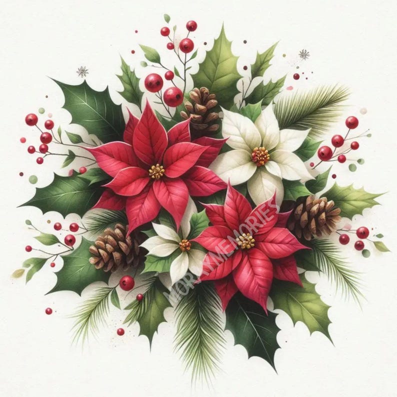 Poinsettia Clipart Bundle | Christmas Flower Watercolor Jpgs Holiday ...