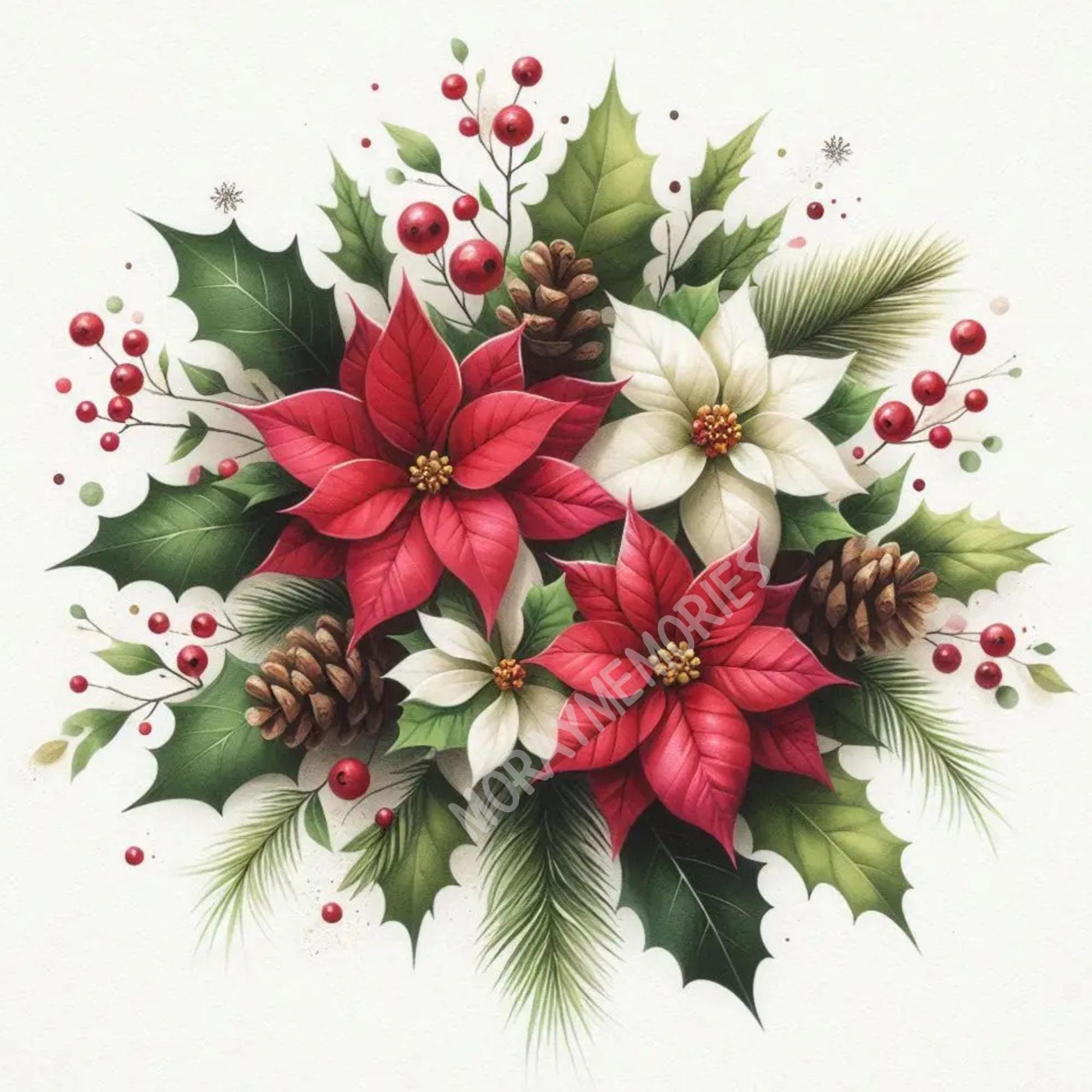 Poinsettia Clipart Bundle | Christmas Flower Watercolor Jpgs Holiday ...