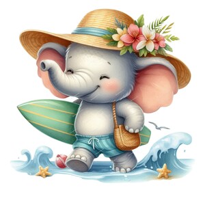 Cute Surfing Animals Clipart, Beach PNG, Vibrant Vacation Beach Vibes ...