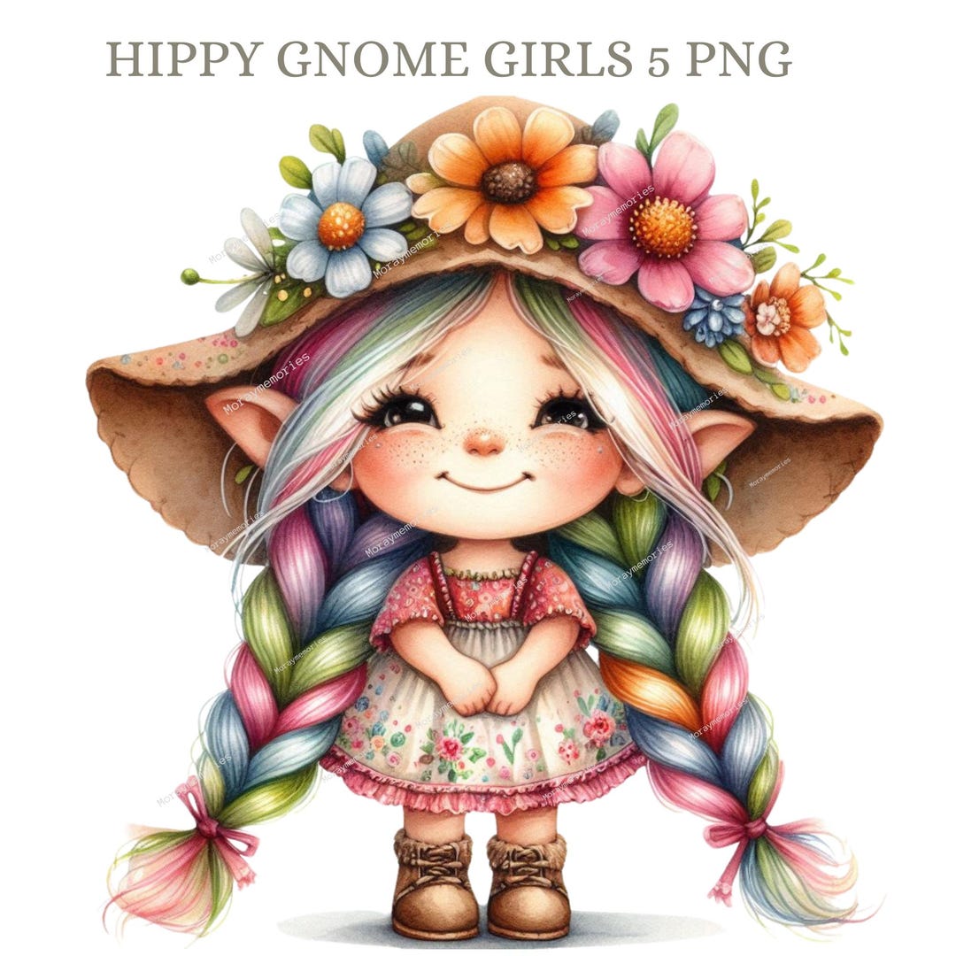 Cute Hippy Gnome Girl Clipart, Best Friends, High Quality Pngs, Digital ...
