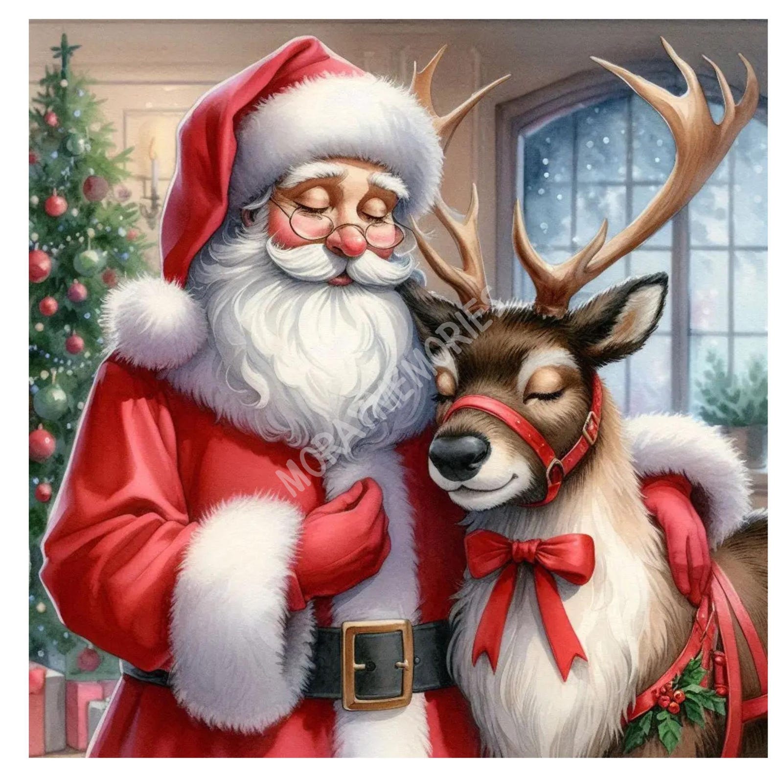 Christmas Santa & Reindeer Clip Art | Watercolor Clipart 10 Jpgs ...