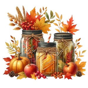 Autumn Mason Jar Clipart, High Quality Pngs, Fall Png Art, Digital ...