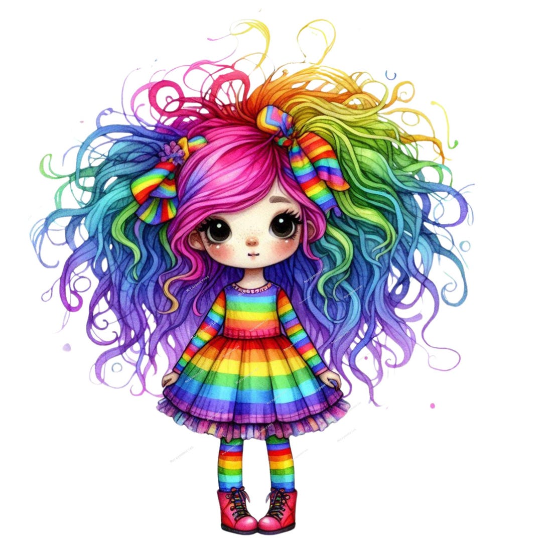 Quirky Cute Rainbow Girl Clipart, Watercolor Clipart, High Quality Pngs ...