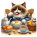 Watercolor Grumpy Breakfast Cat Clipart, PNG Grumpy Animal Clipart, Cat ...