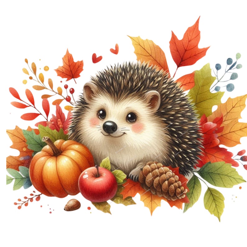 Watercolor Cute Autumn Hedgehogs, PNG Animal Clipart, Fall Hedgehog ...