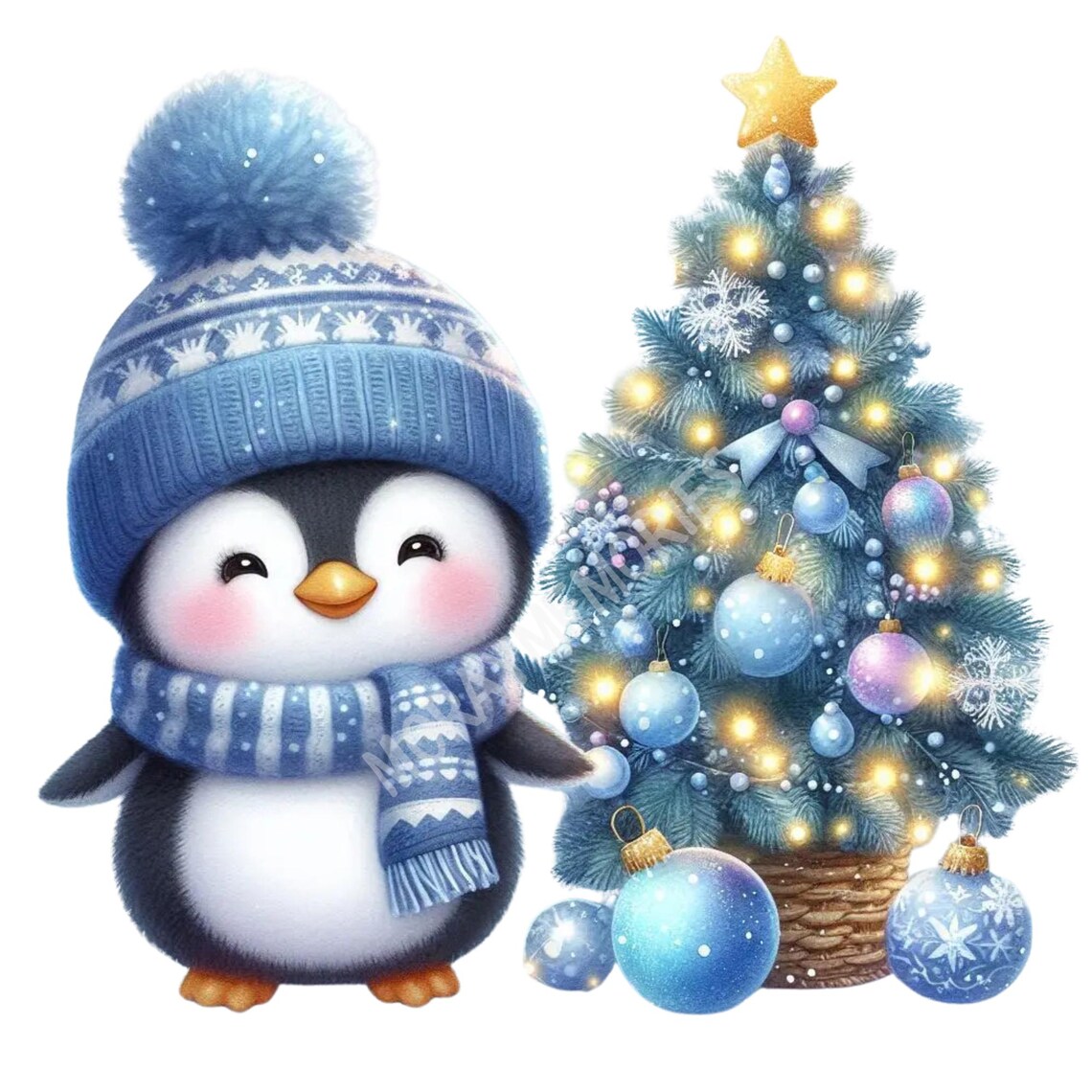 Christmas Penguins Clip Art Set – 10 High-resolution Watercolor Pngs ...