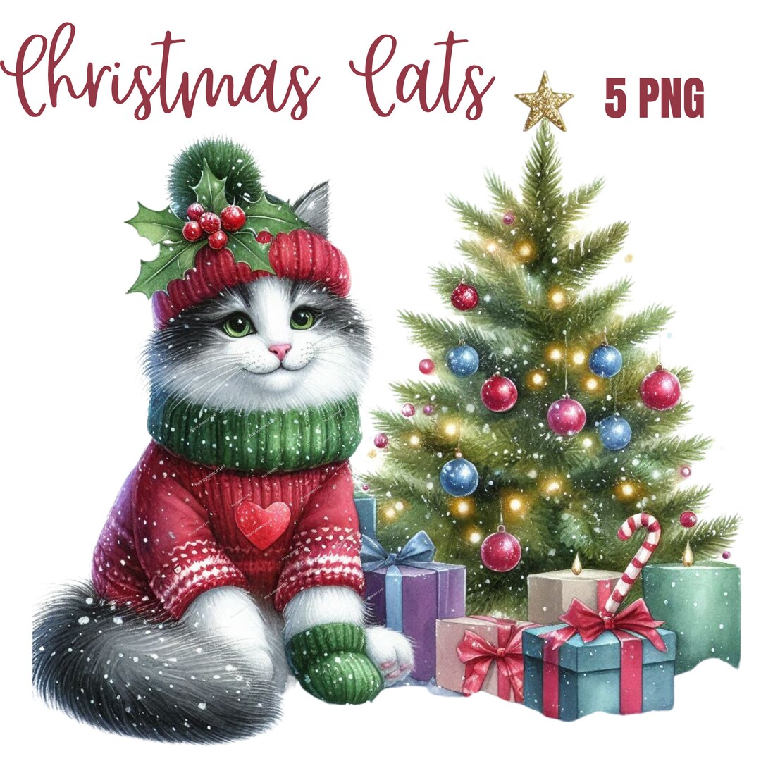 Christmas Cats Clipart, High Quality Pngs, Memory Book, Junk Journals ...