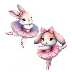 Watercolor Ballerina Bunny Clipart, 12 PNG Floral Bunny Clipart, Ballet ...