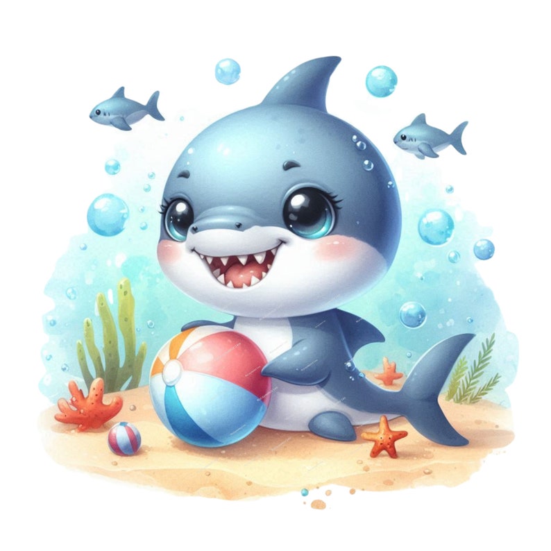Cute Shark PNG Clipart , Watercolor Shark Clipart, Sharks Design, Cute ...