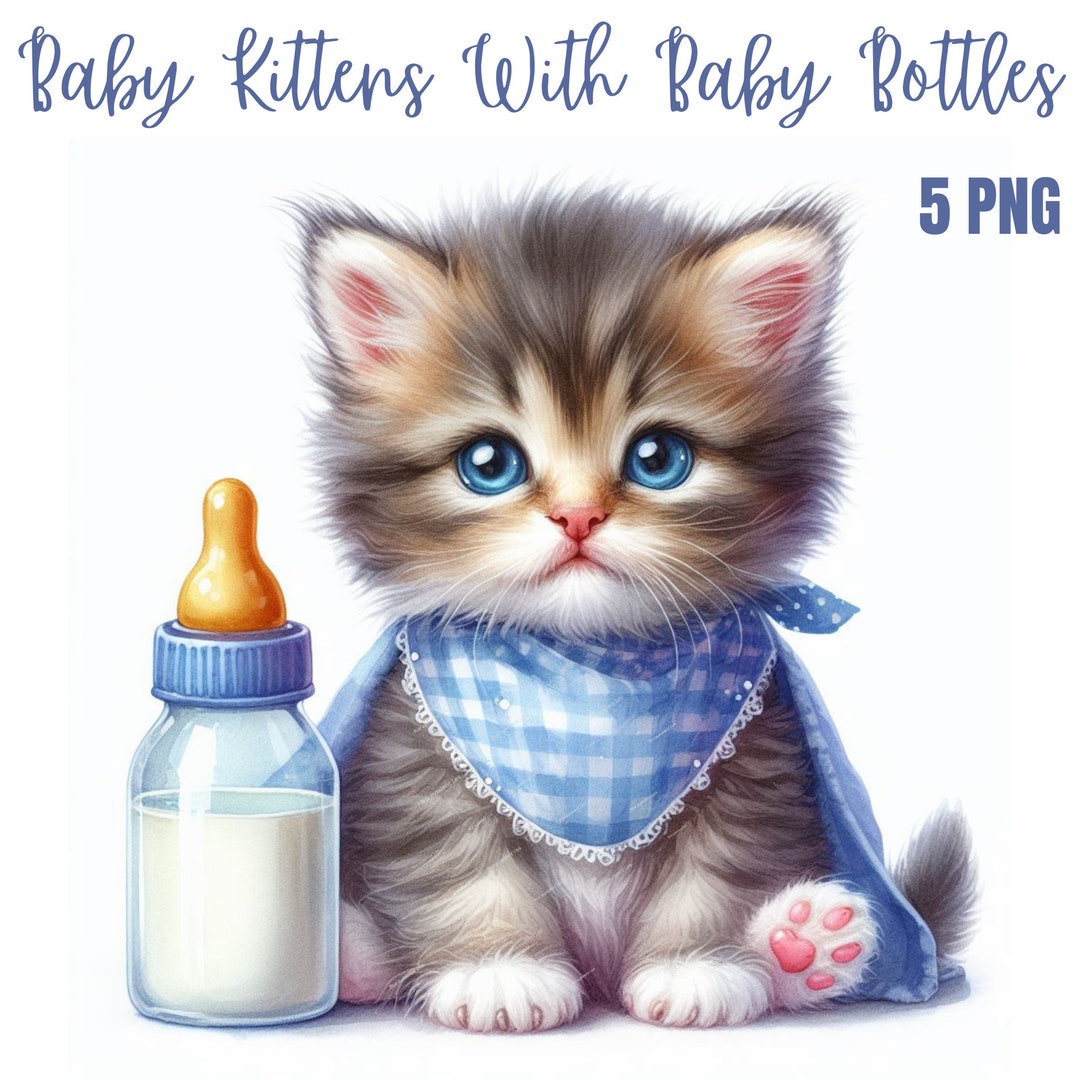 Baby Kitten With Baby Bottle Clipart High Quality Images Nursery Decor ...