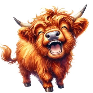 Funny Laughing Highland Cows Clipart, High Quality Pngs, Nursery Art ...