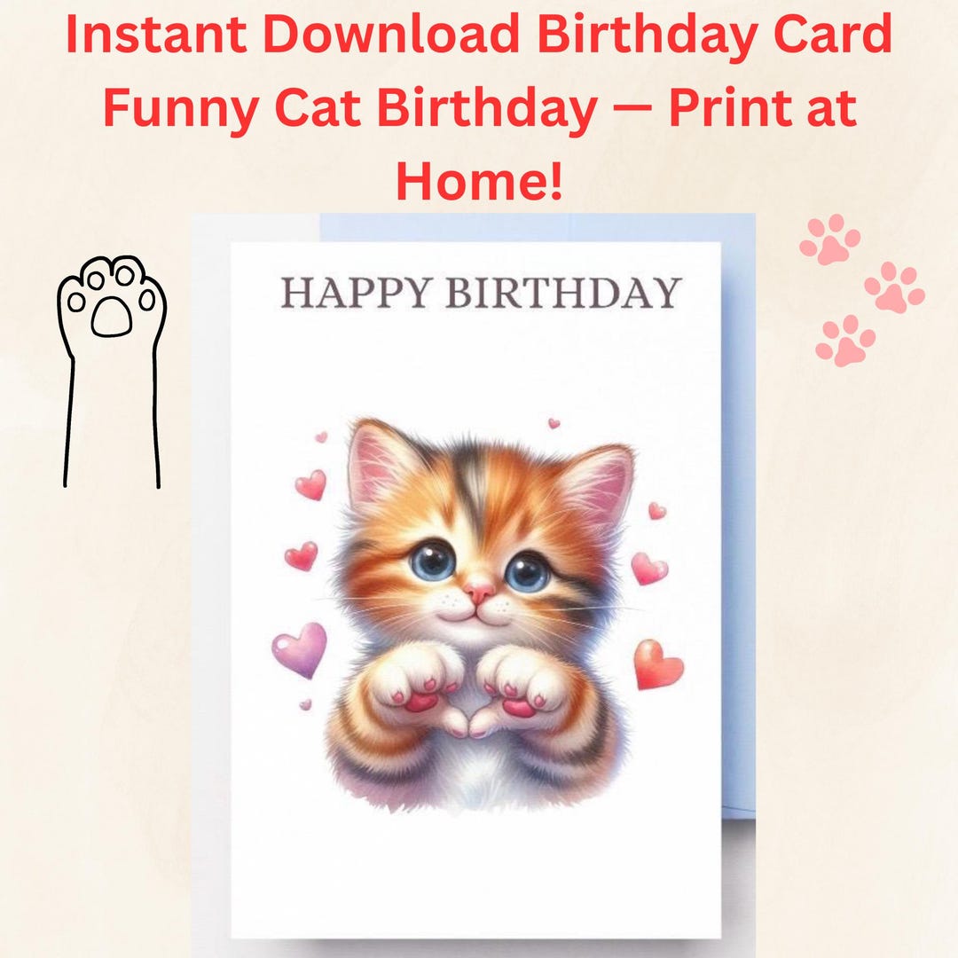 Funny Cat Birthday Card Printable – Instant Download Digital Greeting ...