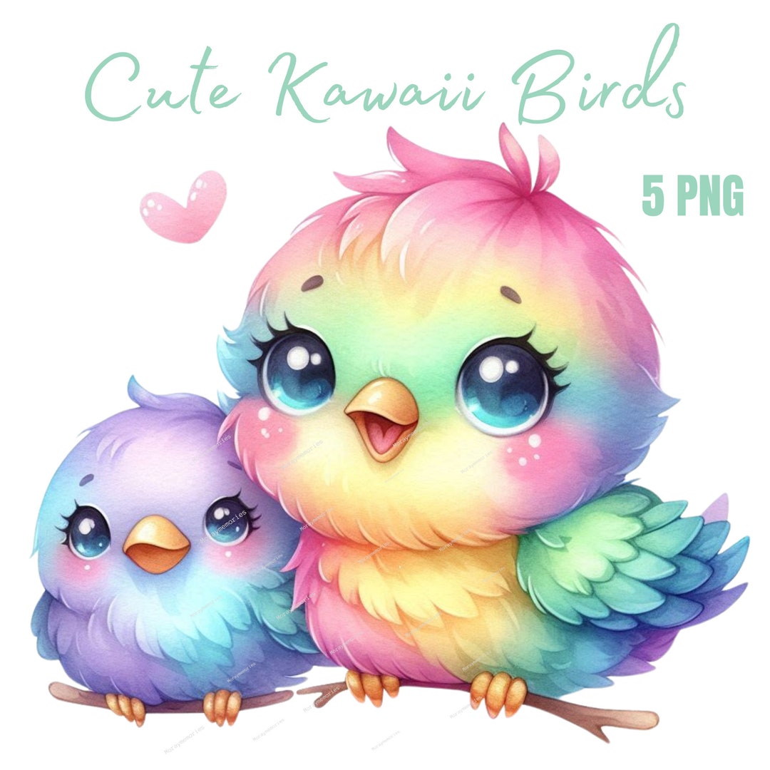Cute Kawaii Birds Clipart,cute Fluffy Coffee Birds, Digital Clipart ...