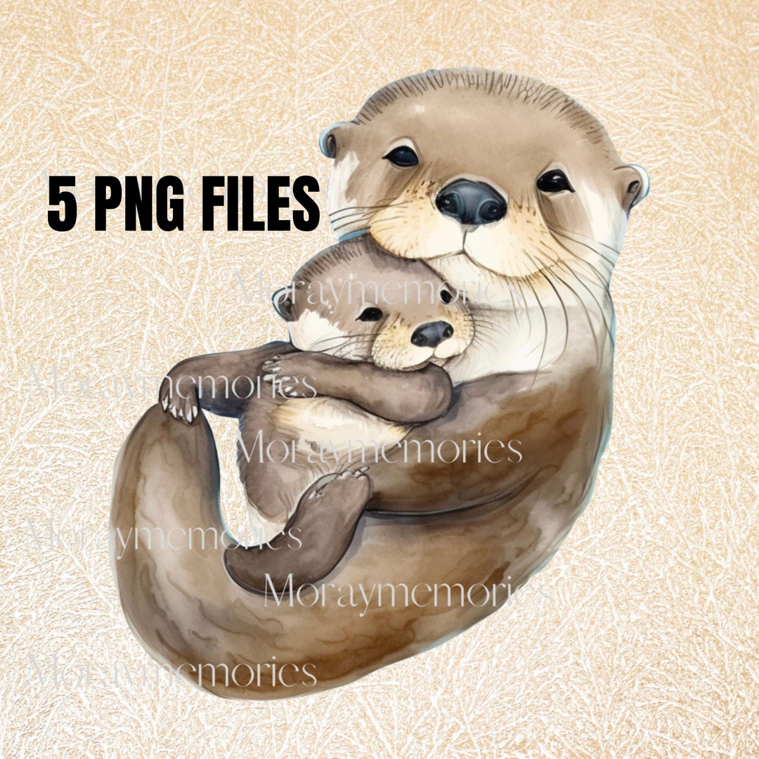 Otter, Sea Otter, Watercolor Mom and Baby Otter Clipart, Otter, Otters ...