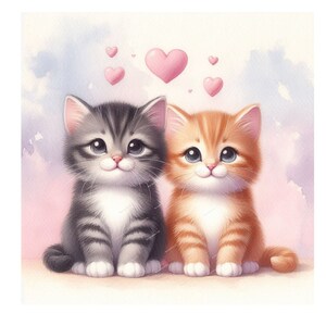 Kitten Love Clipart, Romantic Cats Clipart, Printable Watercolor ...
