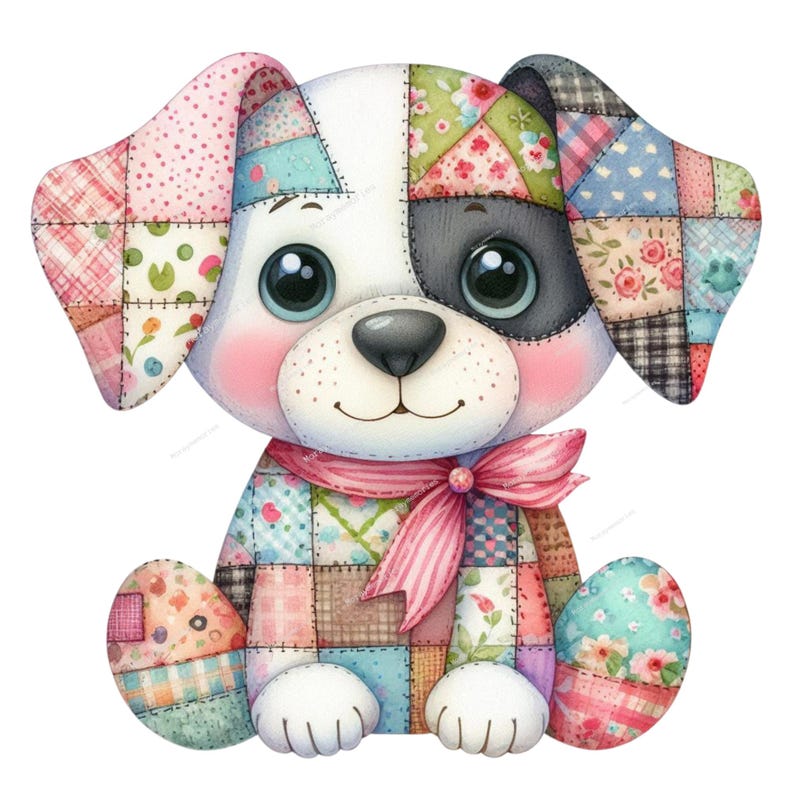 Adorable Patchwork Dog PNG – Whimsical Fabric Puppy Clipart, Fabric ...