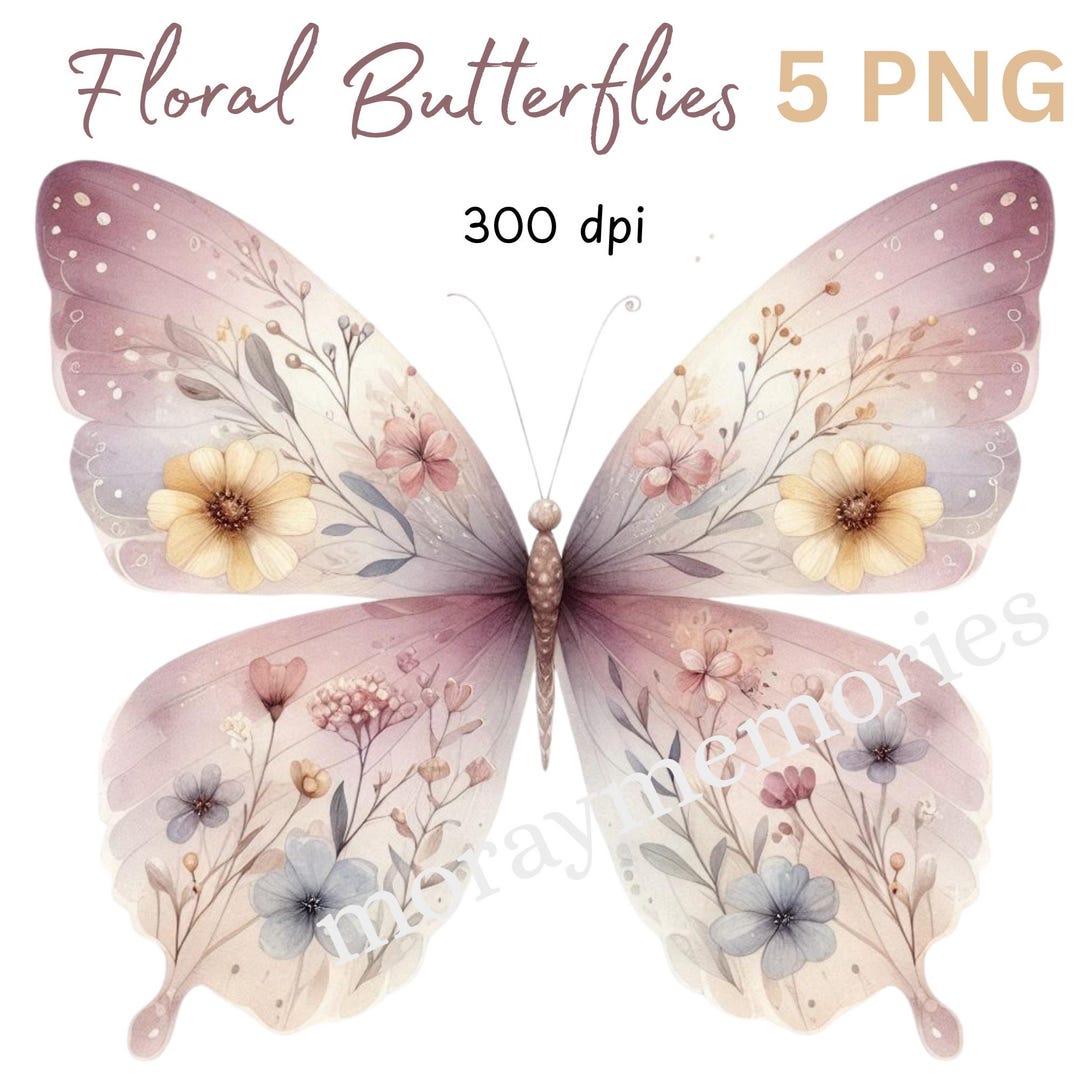Watercolor Butterfly Clipart PNG Set, Pastel Floral Butterflies ...
