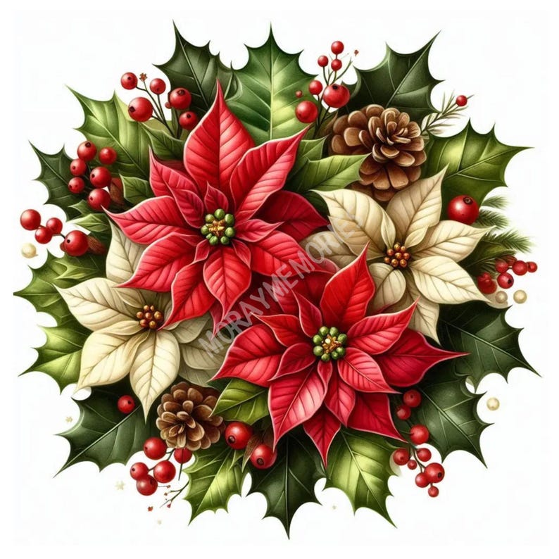 Poinsettia Clipart Bundle | Christmas Flower Watercolor Jpgs Holiday ...