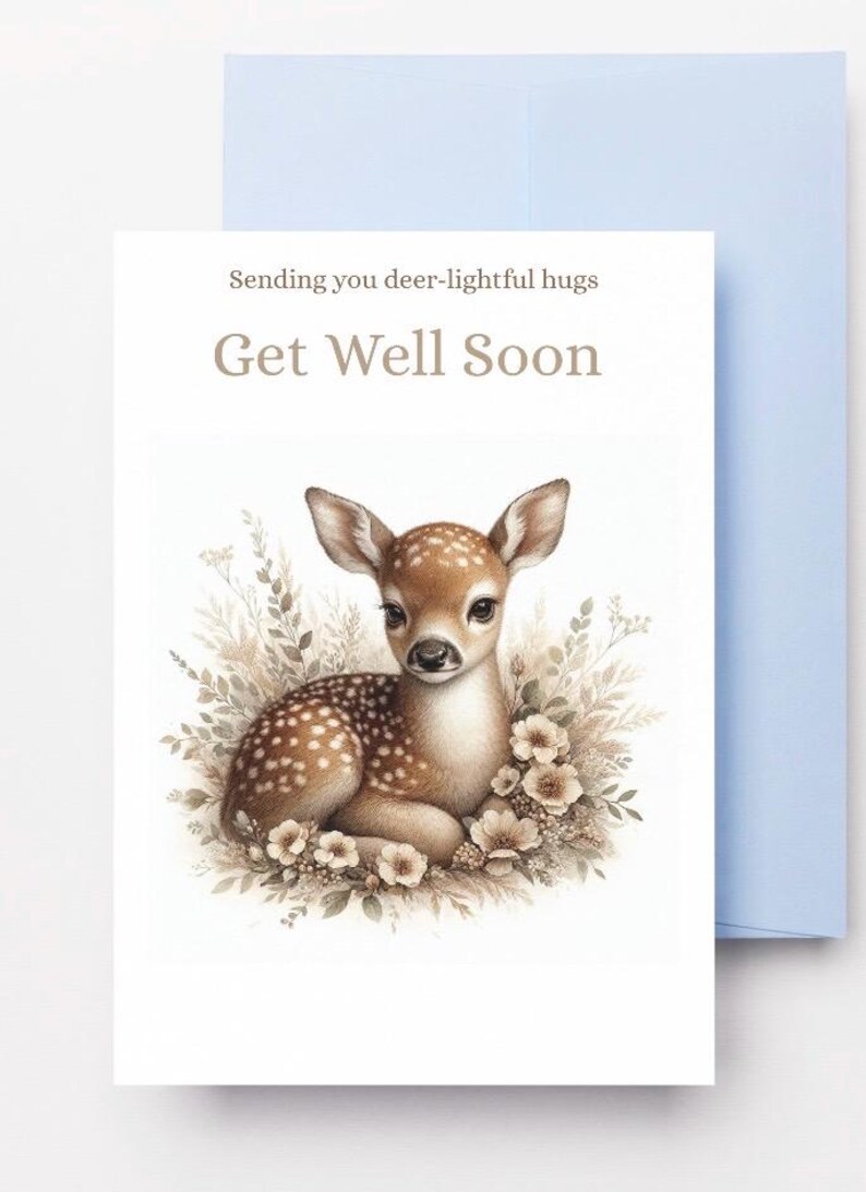 Printable Get Well Soon Card, Cute Watercolor Baby Deer, Woodland ...