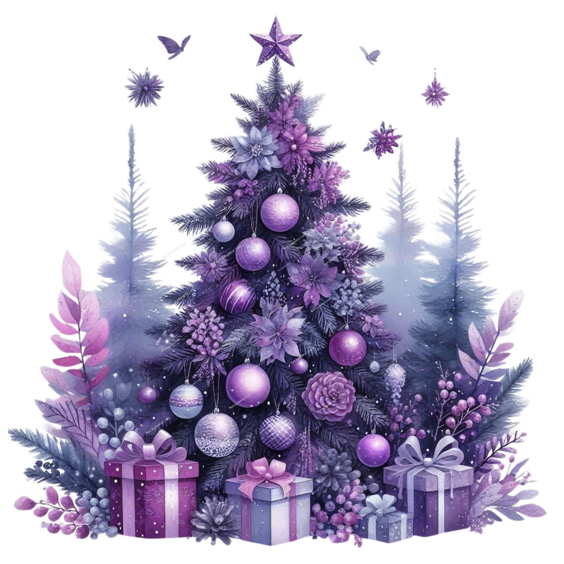 Purple Christmas Clipart, High Quality Pngs, Memory Book, Junk Journals ...