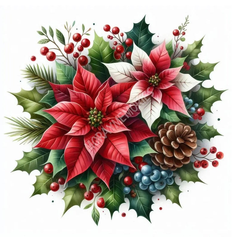 Poinsettia Clipart Bundle | Christmas Flower Watercolor Jpgs Holiday ...