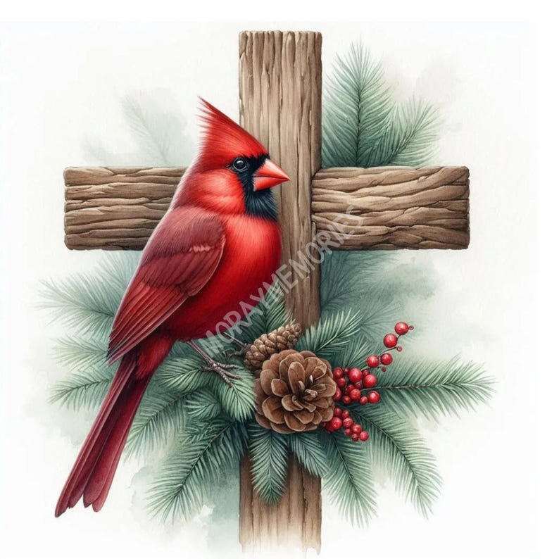 10 Winter Cardinal Jpegs – Rustic Cross Red Bird Clipart With Pinecones ...
