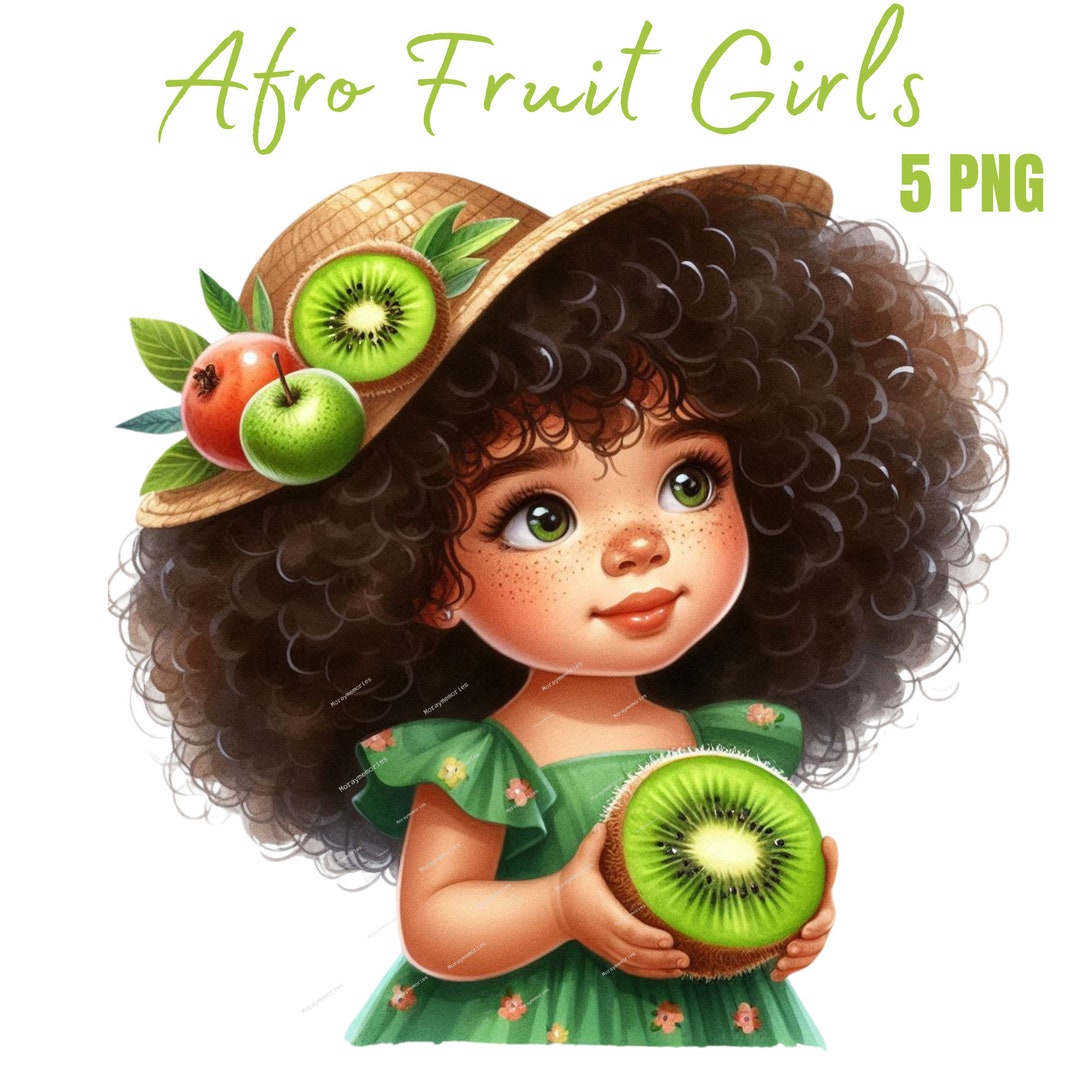 Afro Fruit Girl Clipart, Black Girl Clipart,afro Girl Clipart, Cute ...