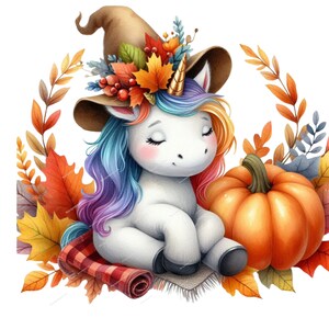 Watercolor Autumn Baby Unicorn Clipart, PNG Unicorn Clipart, Fall ...