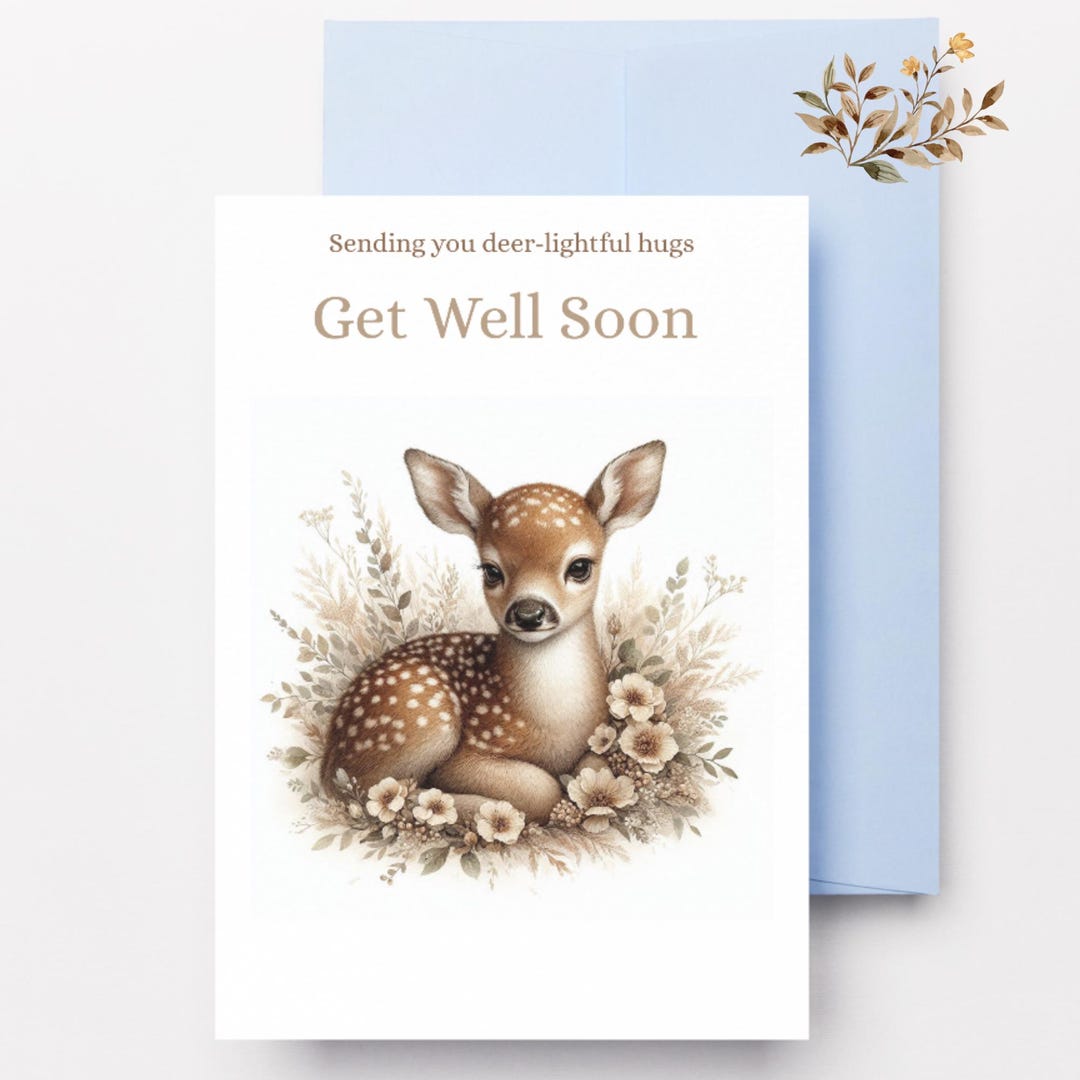 Printable Printable Get Well Soon Card, Cute Watercolor Baby Deer ...