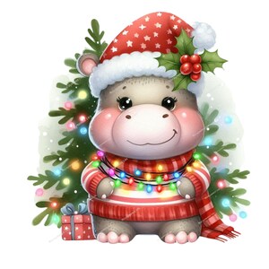 Cute Christmas Hippo Clipart, High Quality Pngs, Cute Hippo Png,digital ...