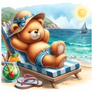 Teddy Bear at the Beach, PNG, Teddybear Clipart, Bear Baby Shower ...