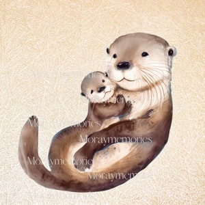Otter, Sea Otter, Watercolor Mom and Baby Otter Clipart, Otter, Otters ...