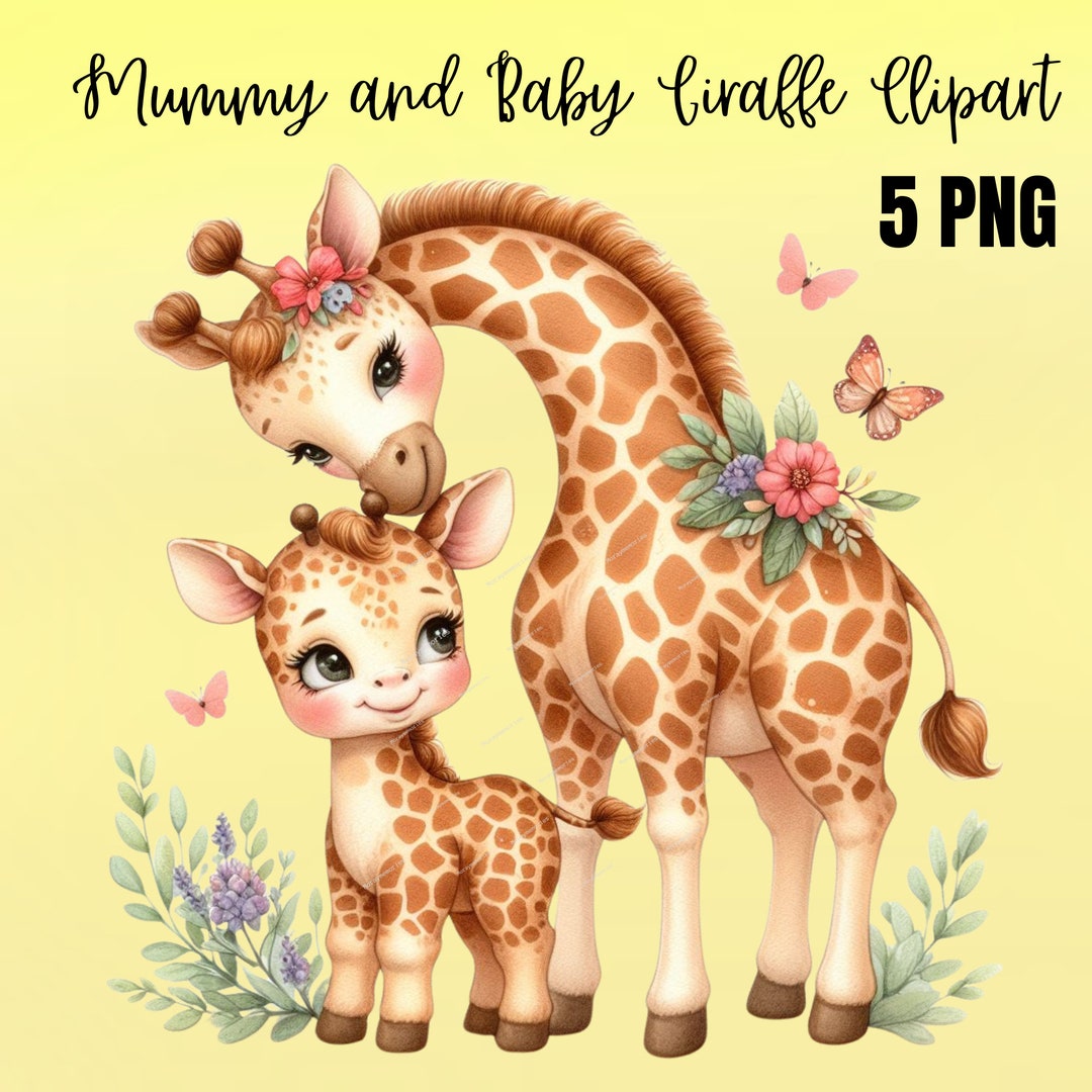 Watercolor Cute Giraffe Clipart Bundle, Baby Giraffe PNG, Floral ...