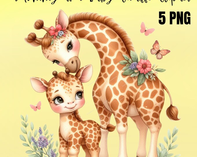 16 PNG Floral Baby Giraffe Clipart – Cute Animal PNG for Nursery Wall ...
