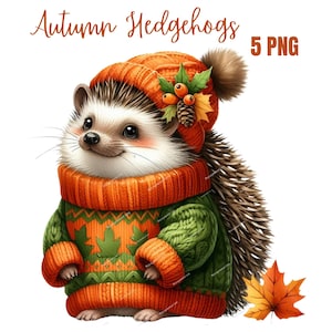 Cute Autumn Hedgehog Clipart, High Quality Pngs, Fall Clipart, Digital ...