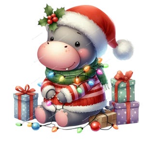 Cute Christmas Hippo Clipart, High Quality Pngs, Cute Hippo Png,digital ...