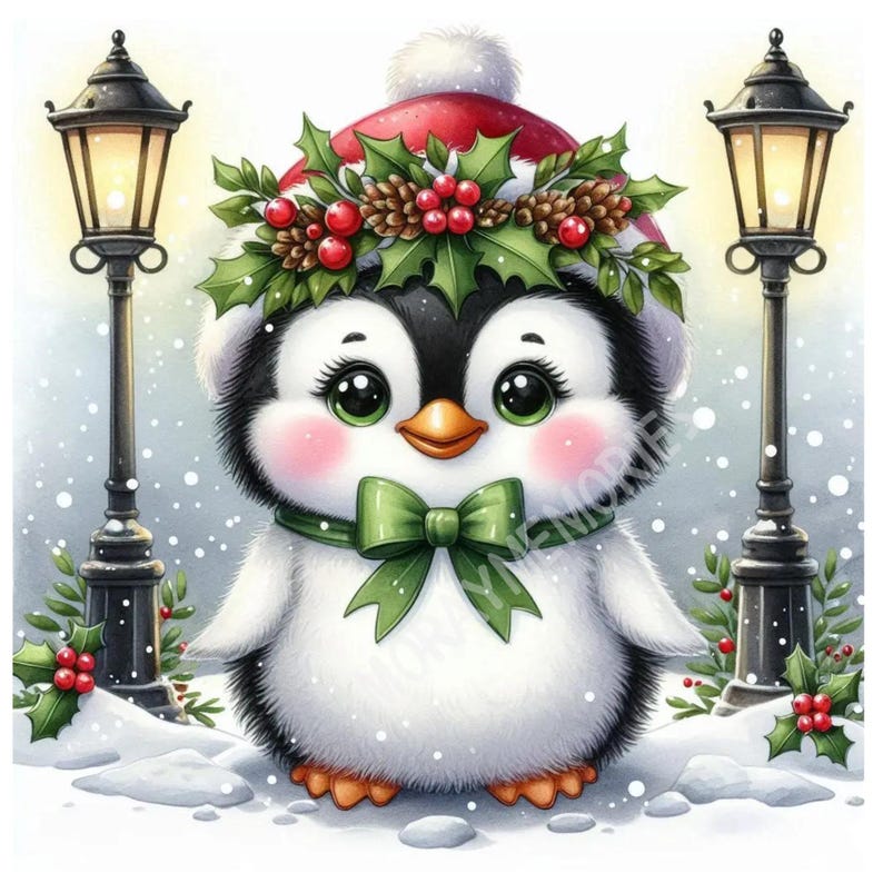 Christmas Penguins Clip Art Set – 10 High-resolution Watercolor Jpgs ...