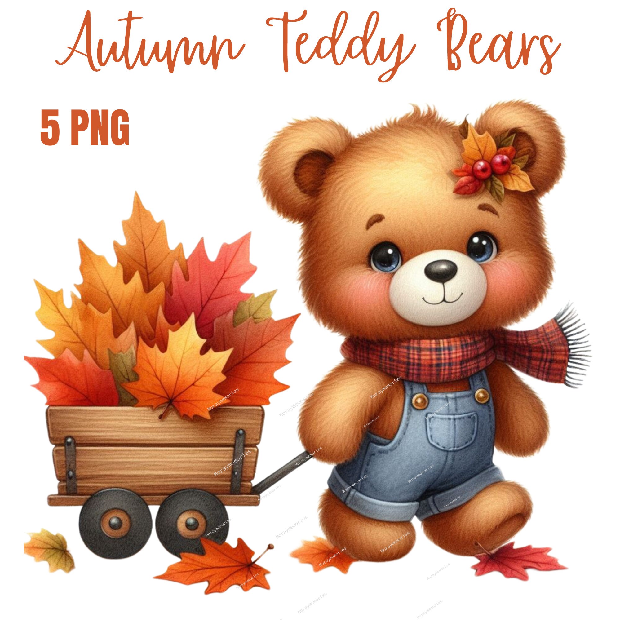 Cute Autumn Teddy Bears Clipart, High Quality Pngs, Nursery Art ...