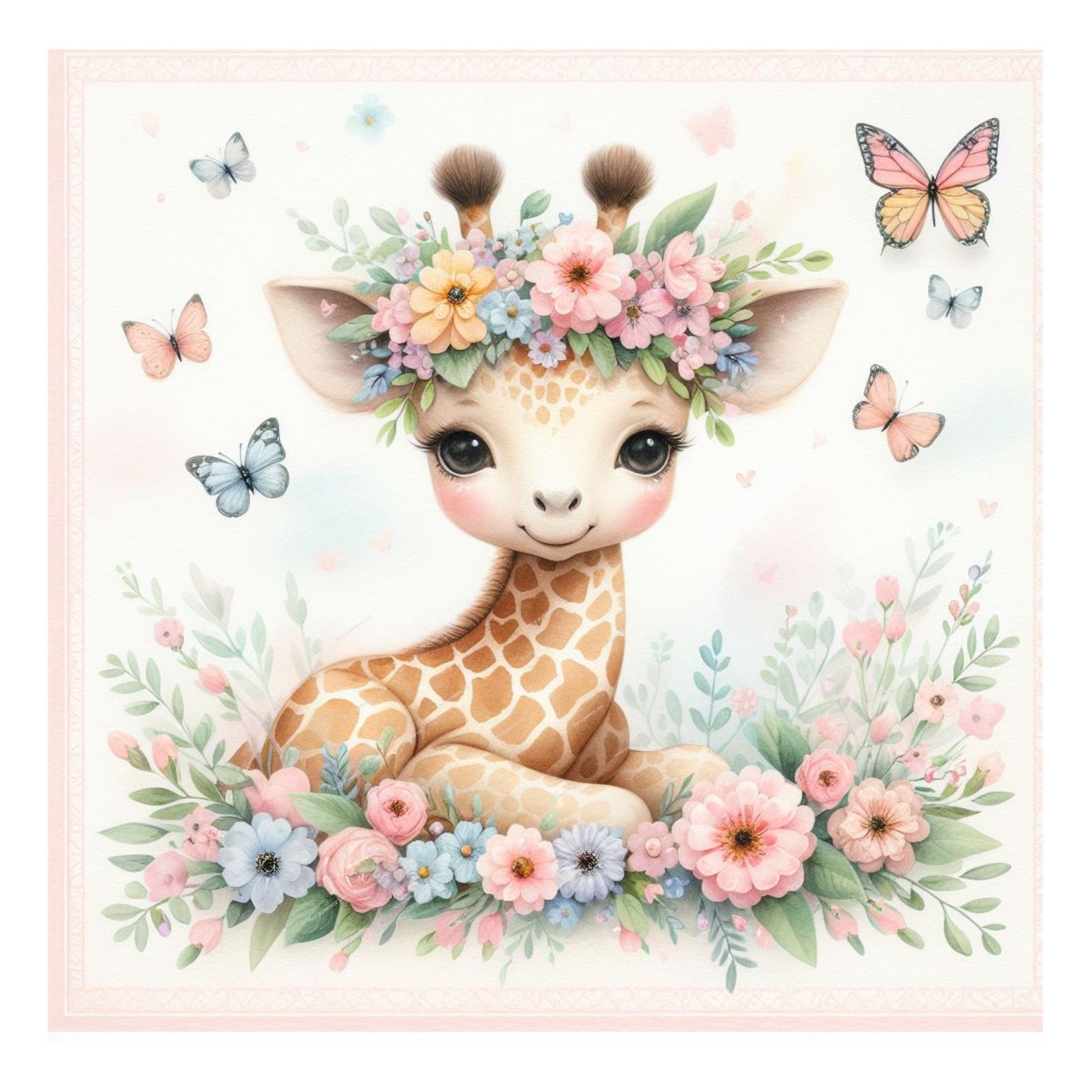 Watercolor Cute Giraffe Clipart Bundle, Baby Giraffe PNG, Floral ...