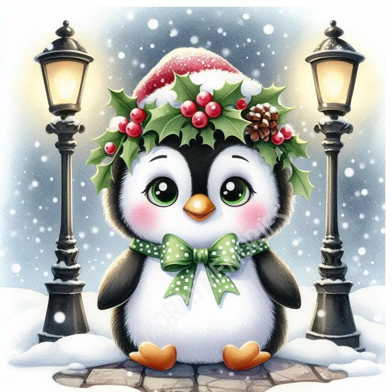 Christmas Penguins Clip Art Set – 10 High-resolution Watercolor Jpgs ...