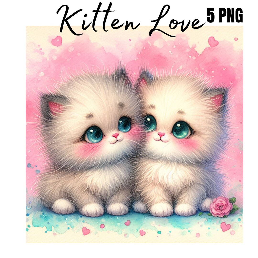 Kitten Love Clipart, Romantic Cats Clipart, Printable Watercolor ...
